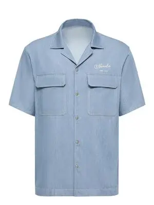 Moncler Embroidered Logo Denim Shirt - Blue
