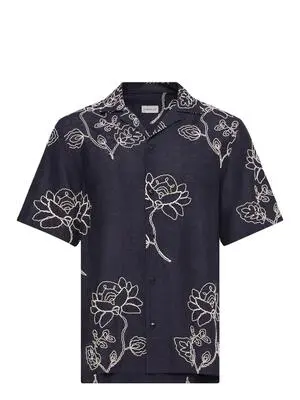 Moncler Embroidered Linen Blend Shirt - Blue