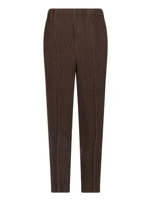 HOMME PLISSE Tuxedo Pleats Sweatpants - Brown