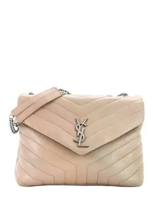 Saint Laurent Loulou Matelasse Chevron Leather Medium Shoulder Bag Neutrals