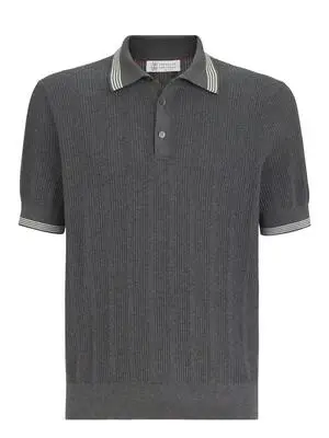 Brunello Cucinelli Cotton Textured Rib-knit Polo Grey