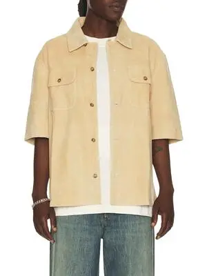 FOUND Suede Short Sleeve Camp Shirt - Beige