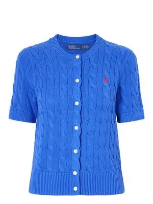 Polo Ralph Lauren Logo-Embroidered Cable-Knit Cotton Cardigan Blue