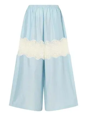 Alix Of Bohemia Lace-trimmed Wide-leg Cotton And Silk-blend Pants - Blue