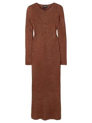 TOM FORD Metallic Knitted Midi Dress - Brown