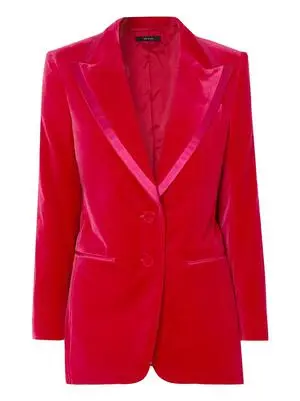 TOM FORD Silk Satin-Trimmed Cotton-Velvet Blazer Fuchsia