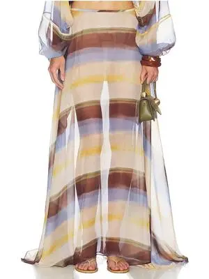 JBQ Keira Maxi Skirt In Lemon/chocolate - Blue Multi