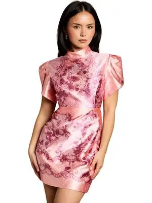 Coast Petite Floral Print Tulip Sleeve Mini Dress - Pink