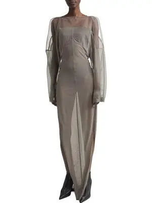 Rick Owens Collage Paneled Long Sleeve Gown Dust