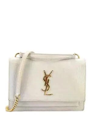 Saint Laurent Sunset Top Handle Chain Wallet Crocodile Embossed Leather Crossbody Bag - Neutrals