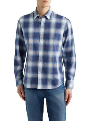 James Campbell Pamucak Regular Fit Plaid Cotton & Linen Button-up Shirt - Blue
