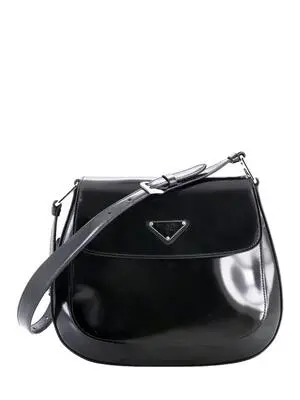 Prada Cleo Flap Spazzolato Leather Large Shoulder Bag - Black