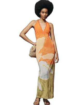 Significant Other Lulu Cotton Halter Maxi Dress - Stamped Poppy