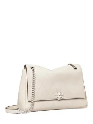 Tory Burch Charlie Quilted Leather Shoulder Bag - Light Cream