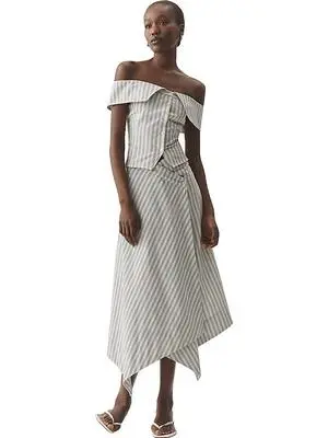 MUSE ASSEMBLY Hazel Asymmetric Midi Skirt - Eggshell Stripe