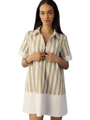 Anthropologie Pollie Tunic Mini Dress - Moss & Ivory Stripe
