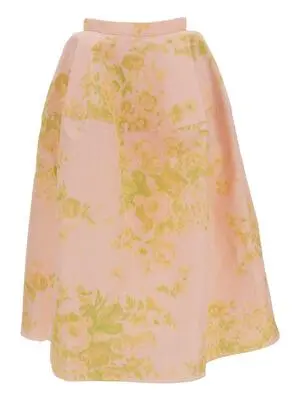 Erdem Midi Chiné Linen Skirt With Floral Print - Rose