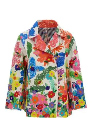 PERO Floral-Print Double-Breasted Jacket