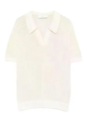 DUNST Open-knit Polo-collar T-shirt - Neutrals