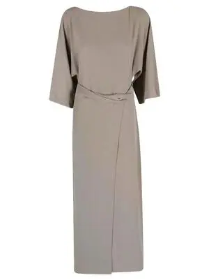 MEIMEIJ Wrap-Style Open-Back Midi Dress Neutrals