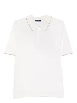 BARBA NAPOLI Ribbed Contrast-trim Polo Shirt Neutrals