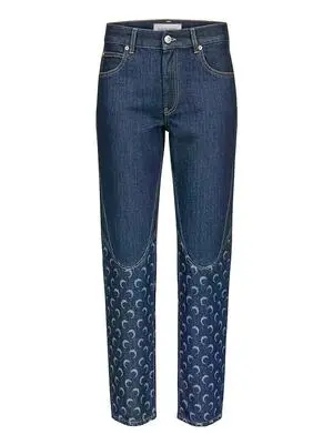 MARINE SERRE Moon-print Panelled Jeans - Blue
