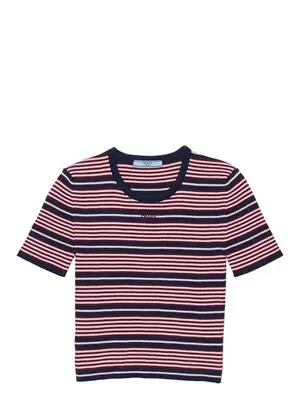 Prada Short-sleeved Striped Cotton Sweater - Navy/petal