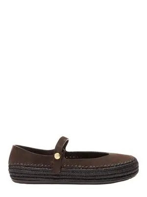 Loewe X Paula's Ibiza Suede & Raffia Rio Mary Janes - Brown