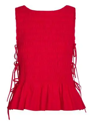 GANNI Smocked Cotton-poplin Top - Red