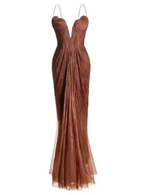 MARIA LUCIA HOHAN Cecilia V-Neck Gown Brown