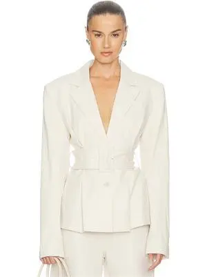 ROTATE BY BIRGER CHRISTENSEN Linen Suiting Blazer Cream