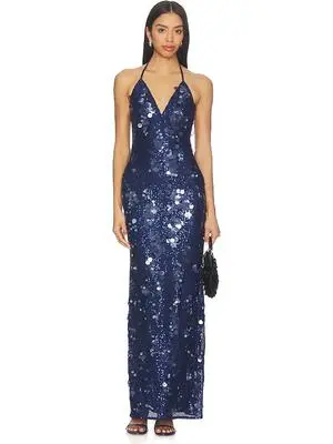 TIGER MIST Sequin Halterneck Maxi Dress With Open Back - Navy