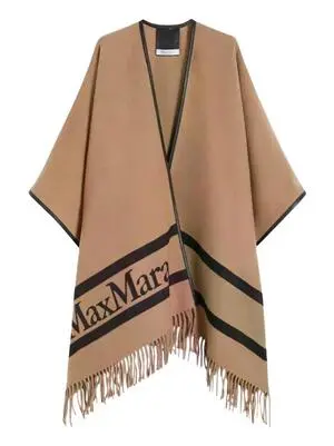 Max Mara Fringed Logo Cape - Neutrals