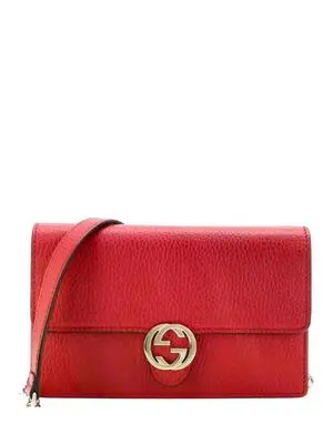 Gucci Interlocking Wallet On Chain Leather Crossbody Bag - Red