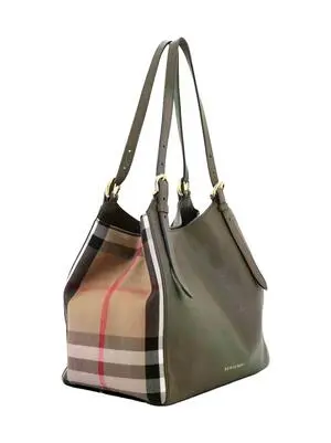 Burberry Canterbury Leather And House Check Canvas Medium Tote - Brown