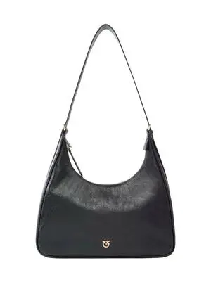 Pinko Medium Leather Shoulder Bag With Love Birds Diamond Cut Logo - Black