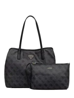 Guess Monogram Tote Bag With Pouch - Black