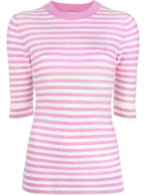 GANNI Striped Cashmere-wool Top - Pink