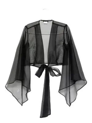 LE RJTANGE Sheer-finish Flared-sleeve Blouse - Black