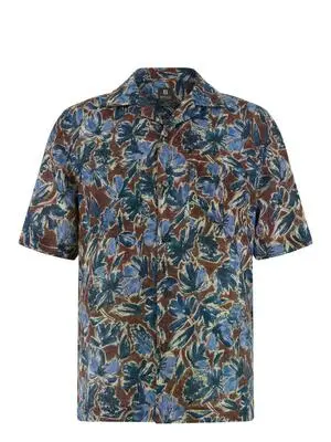 Boggi Milano Floral-print Chest-pocket Shirt - Blue