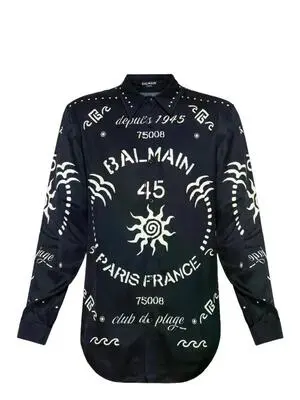 Balmain Logo-print Long-sleeve Shirt - Blue