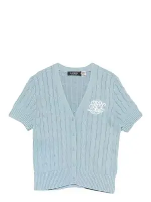 Ralph Lauren Cable-knit Cardigan With Embroidered Logo - Blue