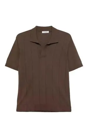 KANGRA Pointelle-knit Polo-collar T-shirt - Brown