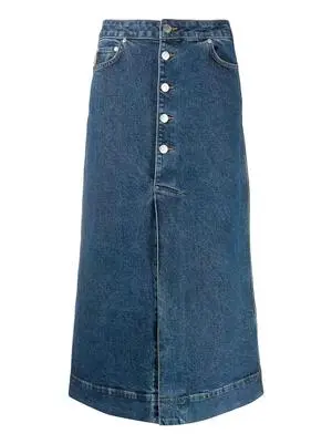 GANNI Comfort Stretch Midi Skirt - Blue
