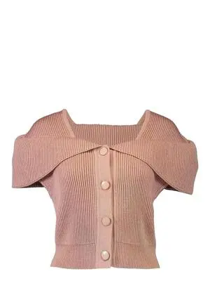 Chloé Foldover-collar Knit Top - Pink