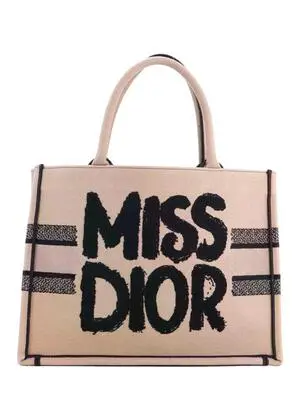 Dior Christian Dior Miss Dior Book Embroidered Canvas Medium Tote Bag Neutrals