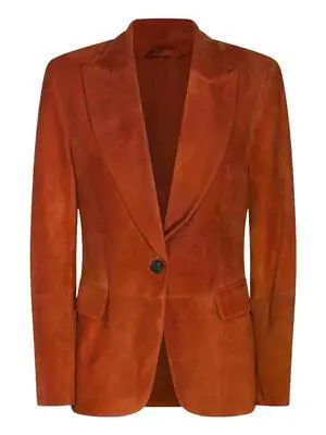 Brunello Cucinelli Suede Blazer With Monili Chain Detail - Red