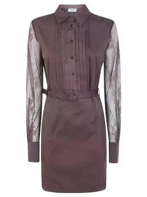 BLUGIRL Lace-panel Pintuck Dress - Brown