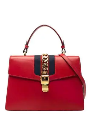 Gucci Medium Leather Sylvie Top Handle Satchel - Red