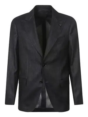 LARDINI Peak-lapel Denim Blazer - Blue
